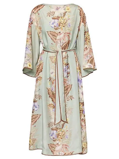 Zimmermann Coco Belted Silk Midi Dress - Sage Multi Floral
