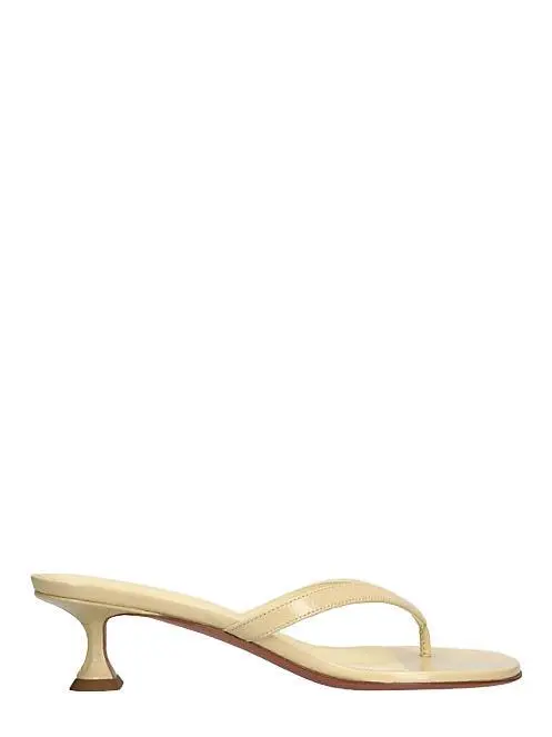 Amina Muaddi Juliette Thong 45 Leather Heeled Sandals - Beige