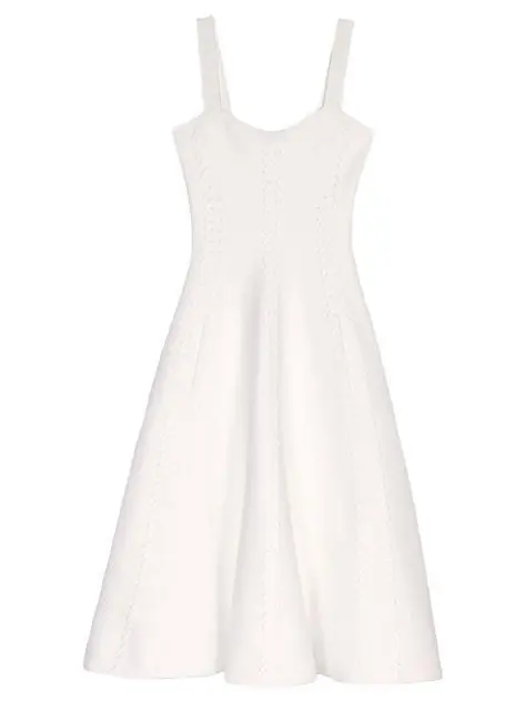 Maje Square-neck Flared-skirt Knitted Midi Dress - White