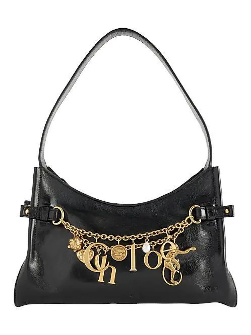 Chloé Leather Shoulder Bag With Horse Medal Hardware - Black
