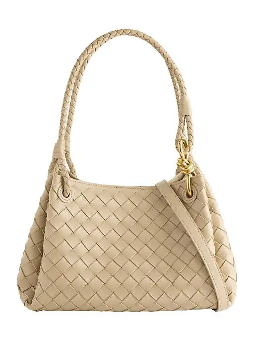 Bottega Veneta Parachute Intrecciato Medium Leather Shoulder Bag - Ecru-muse Brass