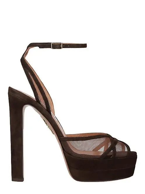AQUAZZURA Shear Plateau 130 Suede Heeled Sandals - Brown