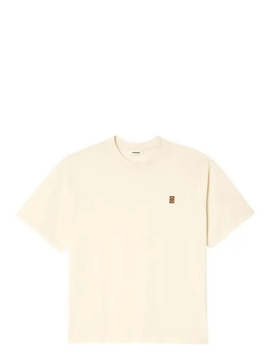 Sandro Logo-patch Crewneck Cotton T-shirt - Butter Cream