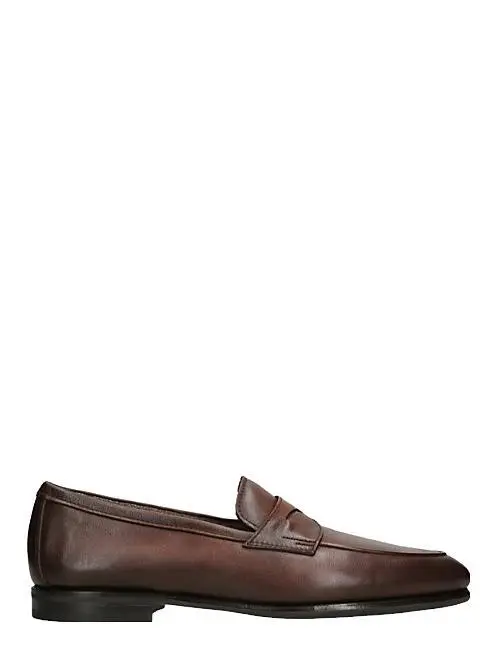 Santoni Carlo Leather Penny Loafers - Dark Brown