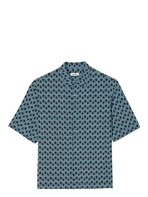 Sandro Graphic Rope-print Loose-fit Woven Shirt - Navy Blue