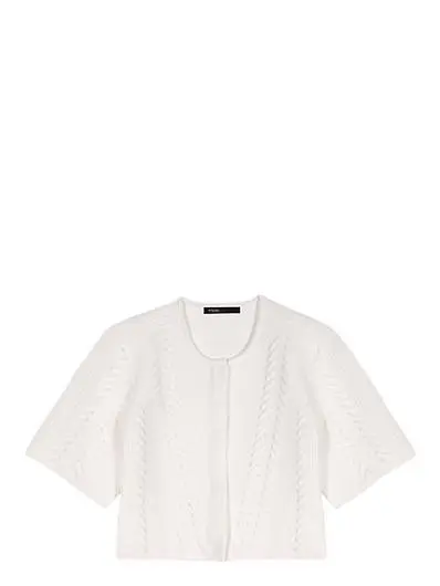 Maje Cropped Knitted Cardigan - White