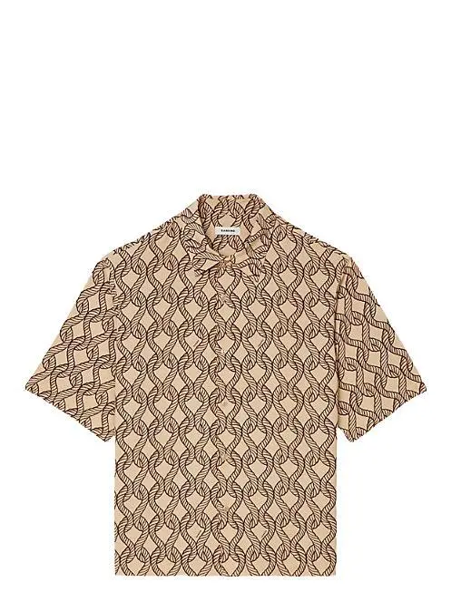 Sandro Graphic Rope-print Loose-fit Woven Shirt - Butter Cream