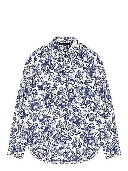Maje Fruit-print Long-sleeve Shirt - Blue Fruits Print