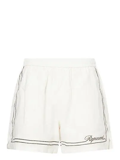 REPRESENT Border-print Relaxed-fit Cotton Shorts - Whisper White