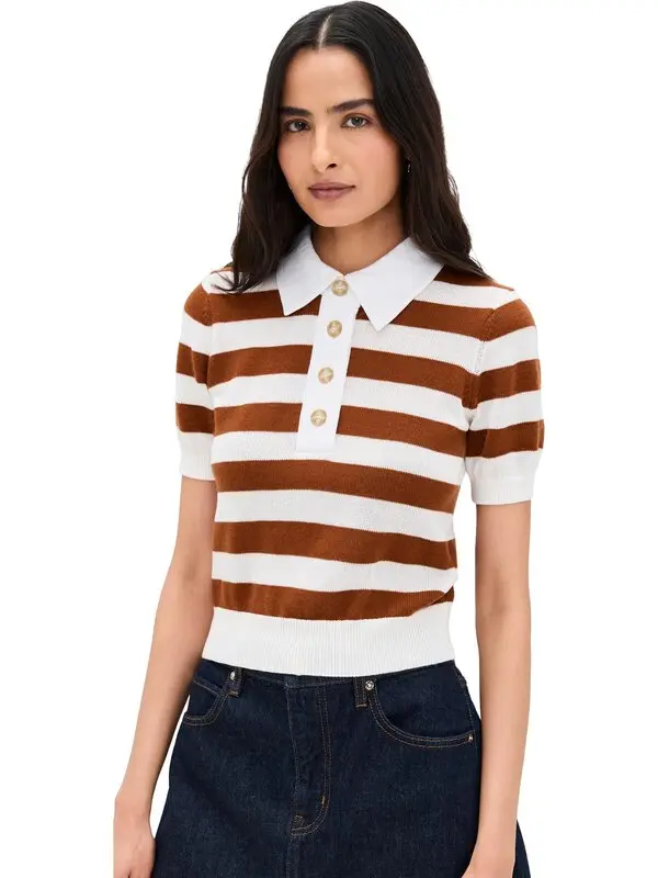 FRAME Bold Stripe Polo - Chestnut Multi