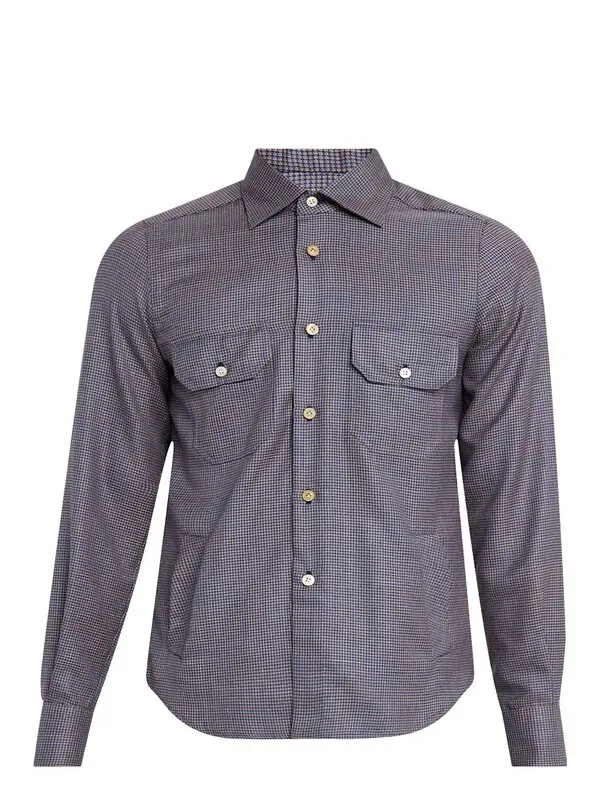 Kiton Cashmere Blend Micro-check Overshirt - Blu Mult