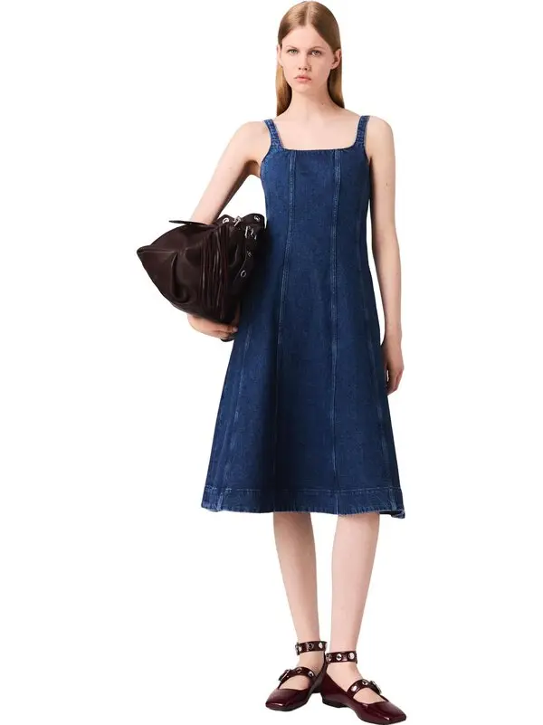 Maje Cotton Midi Denim Dress - Denim Blue