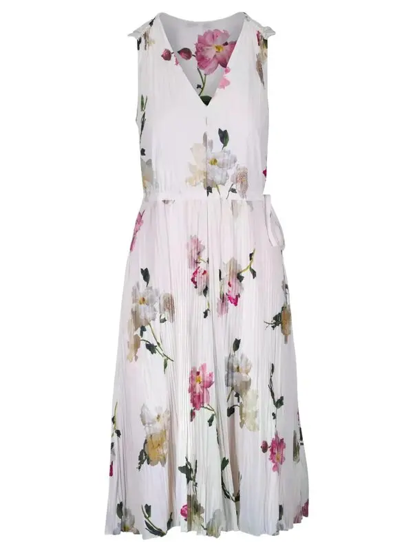 Vince Floral-print Pleated Dress - White