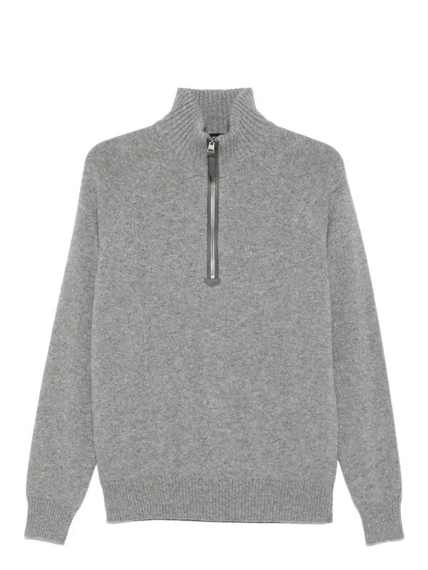 TOM FORD Cashmere Lambswool Half Zip Sweater - Grey