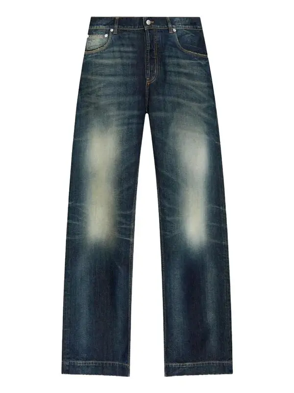 Alexander McQueen Wide Leg Faded Jeans - Blue