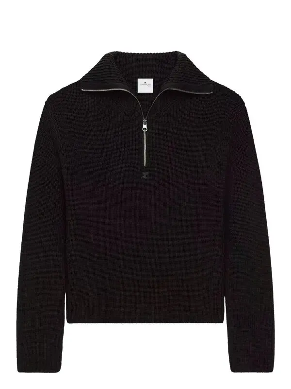 COURREGES Zip-neck Ribbed-knit Sweater - Black