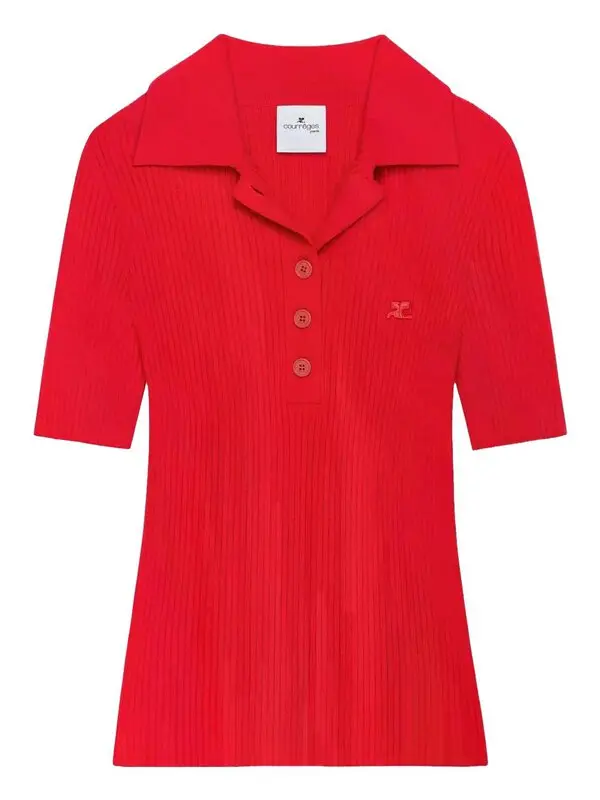COURREGES Ribbed Polo Top - Red