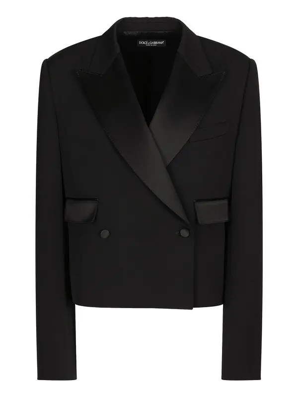 Dolce & Gabbana Short Double-breasted Wool Gabardine Tuxedo Jacket - Black