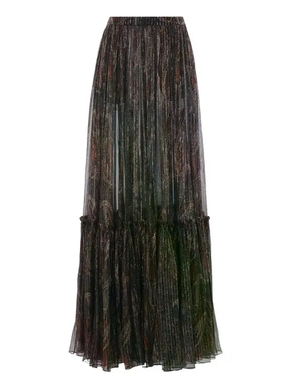 Saint Laurent Paisley Print Pleated Skirt - Brown