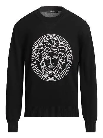 Versace Knitted Sweater With Embroidered Logo - Black