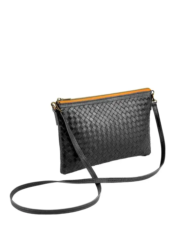 DEUX MAINS Woven Crossbody Clutch - Black