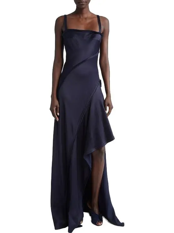 JASON WU Bias Cut Crepe Back Satin Gown - Navy