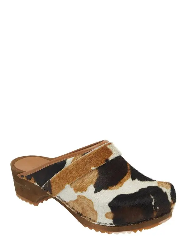 SANITA Caroline Genuine Calf Hair Clogs - Black/ Cognac