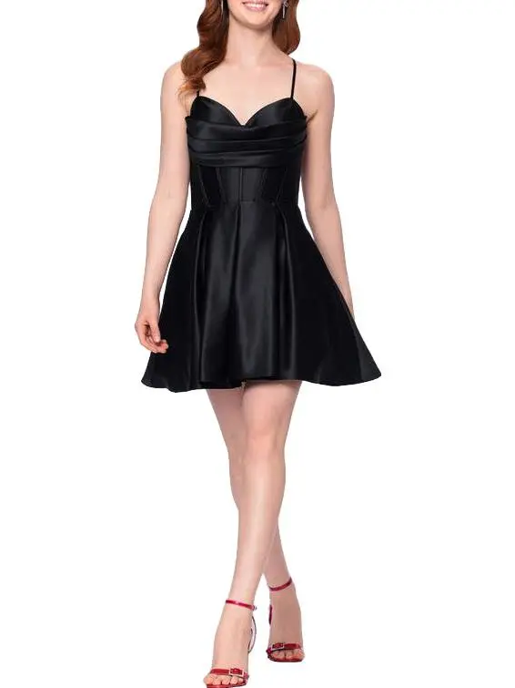 BLONDIE NITES Corset Bodice Satin Cocktail Mini Dress - Black