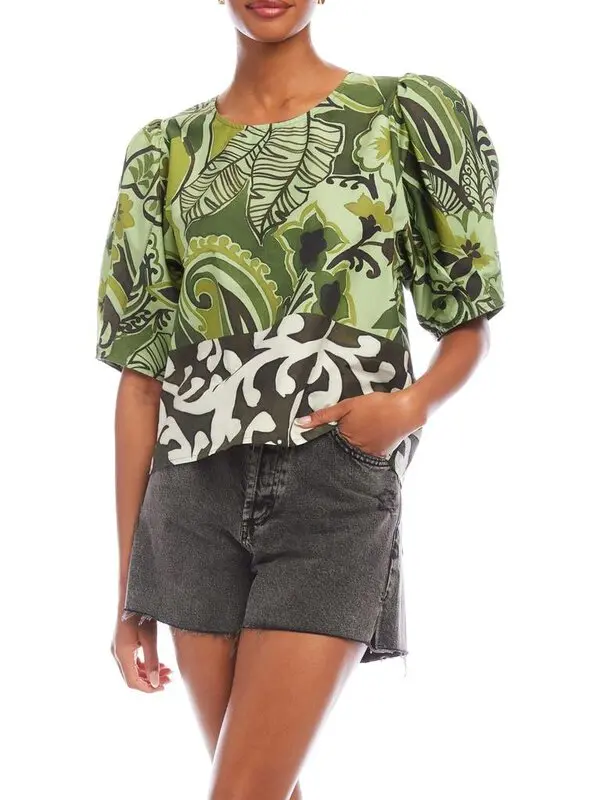 Fifteen Twenty Puff Sleeve Mix Top - Print