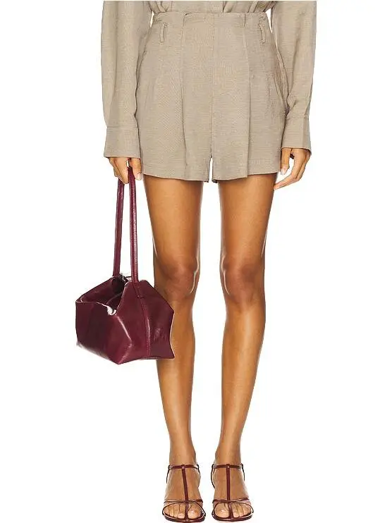 ST. AGNI Melange Paperbag Waist Shorts - Taupe