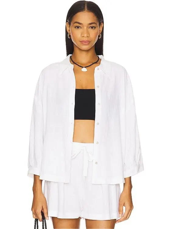 Eberjey Linen Blend Relaxed Sleeve Top - White