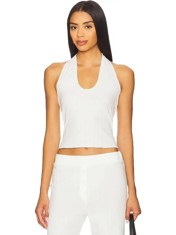 VIR VITA Pointelle Halter Top - White