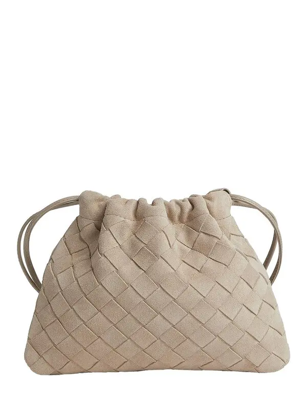 Bottega Veneta Small Intrecciato Suede Bag - 9615 Ecru-gold
