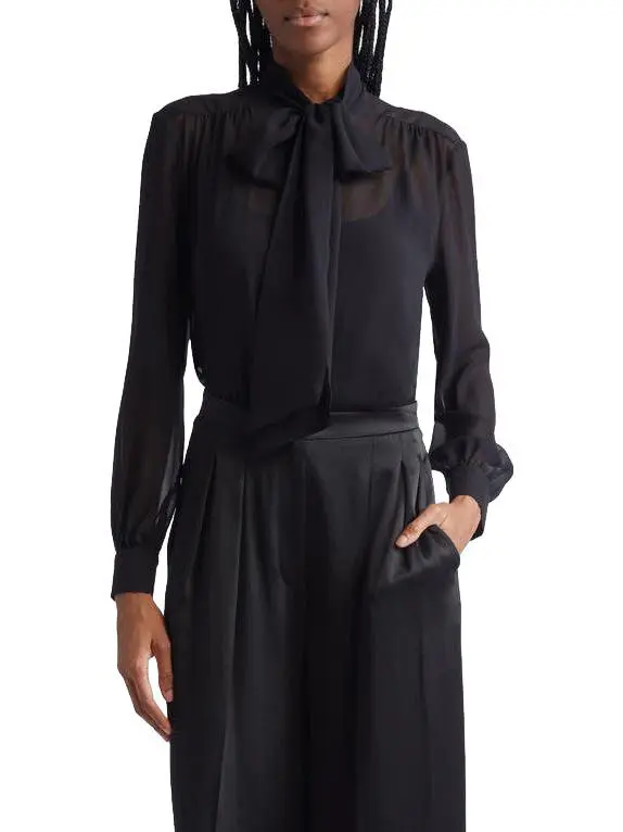 Michael Kors Tie-neck Silk Chiffon Blouse - Black