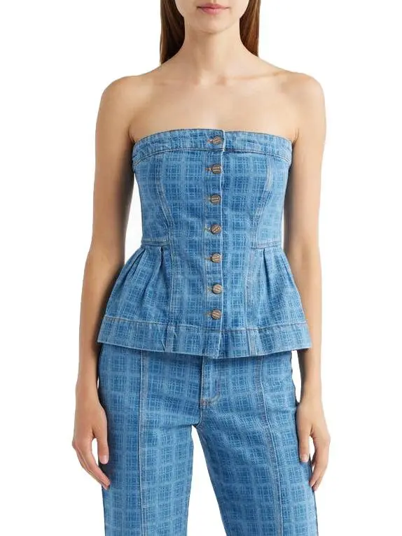 DAMSON MADDER Elosie Strapless Peplum Denim Top - Blue