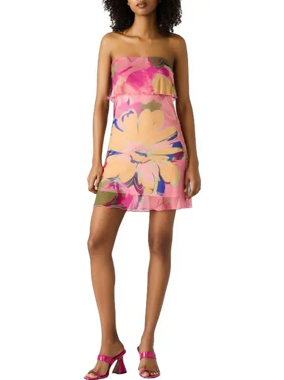 Steve Madden Bryar Floral Strapless Mesh Minidress - Pink Multi