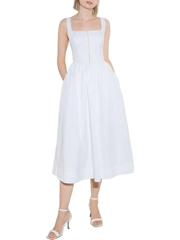 FREEMARKET Corset Cotton Woven Midi Dress - White