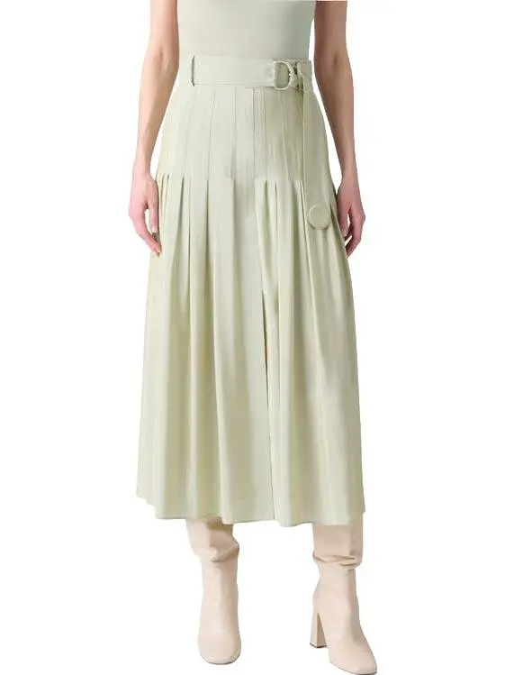Akris Belted Pleated Midi Skirt - Pistachio