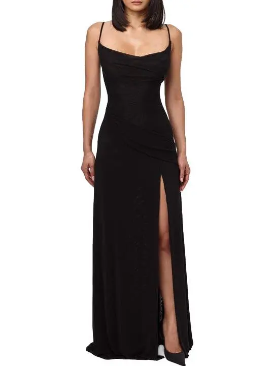 Naked Wardrobe Mesh Overlay Maxi Dress - Black