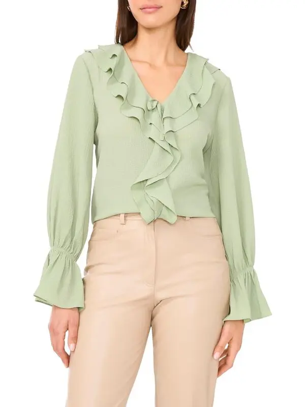 Vince Camuto Double Ruffle Bell Sleeve Top - Eucalyptus