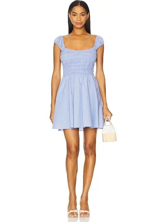 Faithfull The Brand Lene Mini Dress - Micro Gingham Soft Blue