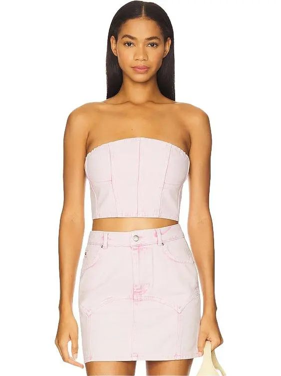 Fleur Du Mal Colored Denim Bustier Top - Acid Pink Denim
