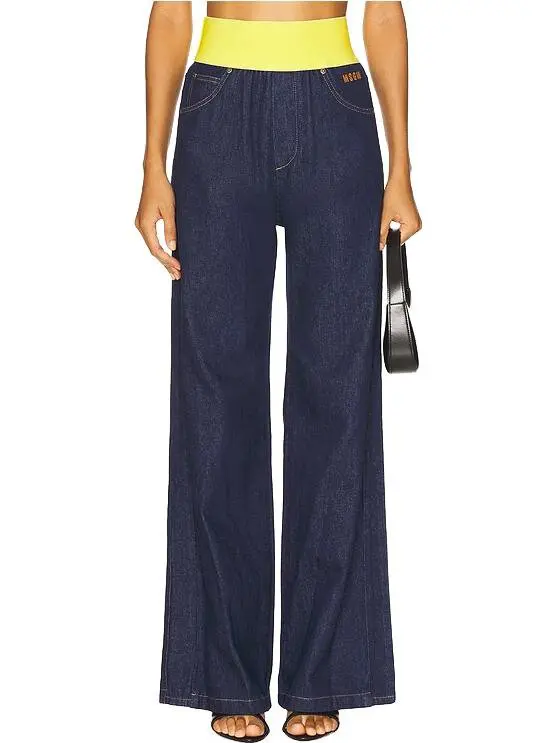 MSGM Waistband Wide Leg Jean - Blue