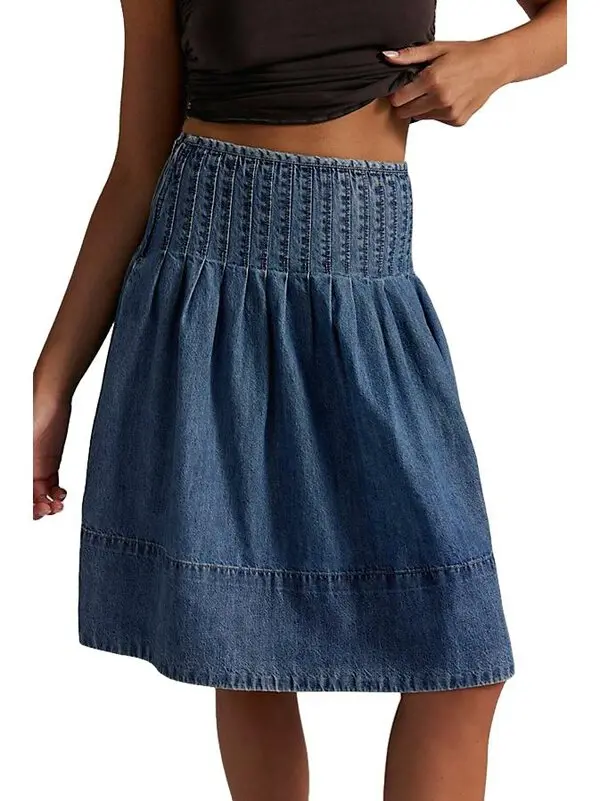 Free People We The Free Peyton Pintuck Denim Midi Skirt - California Coast