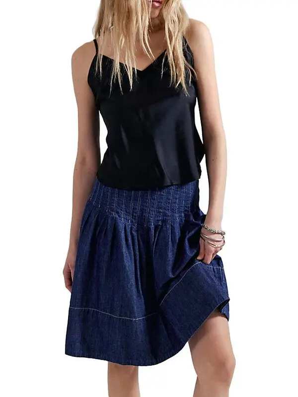 Free People We The Free Peyton Pintuck Denim Midi Skirt - Cruise Control