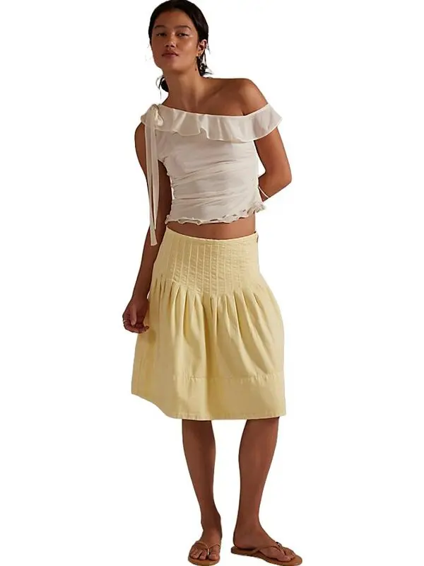 Free People We The Free Peyton Pintuck Denim Midi Skirt - Lemon Mairmba