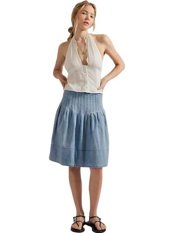 Free People We The Free Peyton Pintuck Denim Midi Skirt - Piece Of Cake