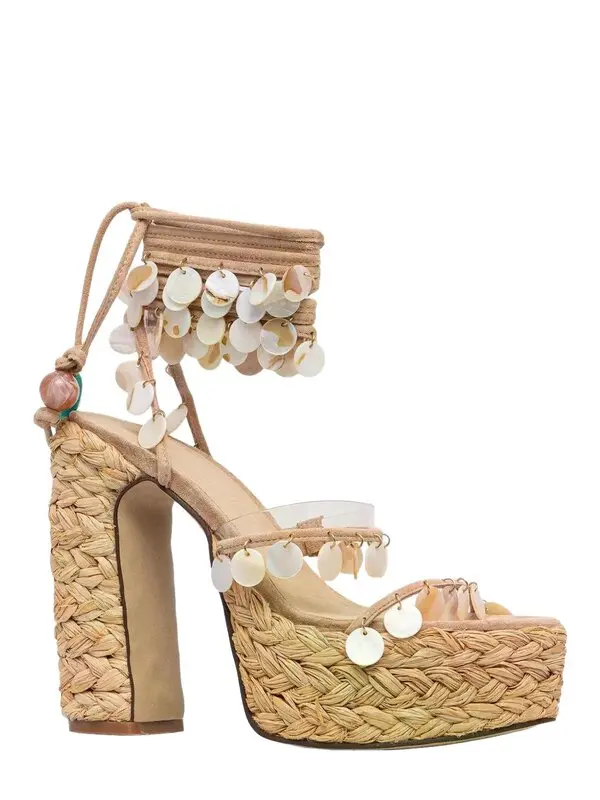 NAKED WOLFE 130mm Raffia Platform Espadrilles - Neutrals