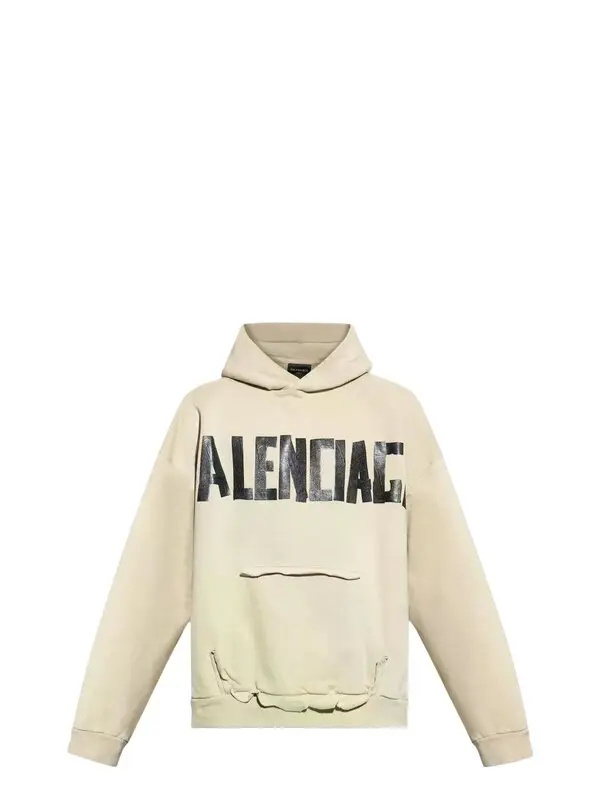 Balenciaga Logo-print Frayed-hem Hoodie - Neutrals