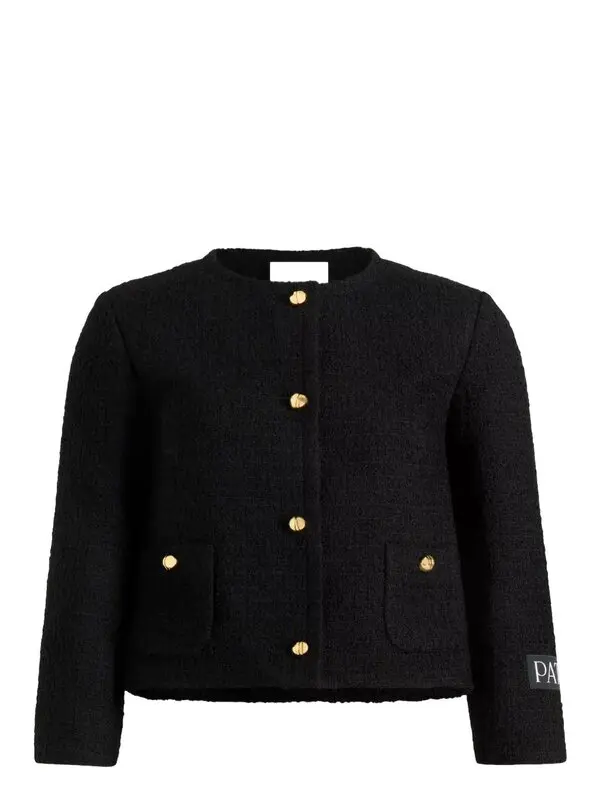 Patou Collarless Tweed Jacket - Black